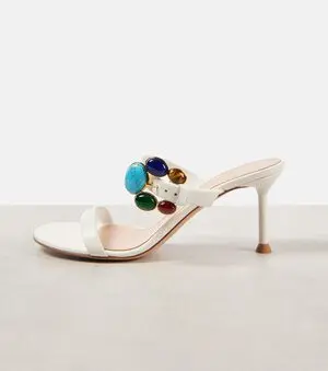GIANVITO ROSSI Embellished Leather Mules - White