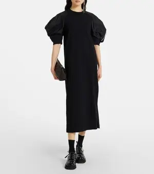 Sacai Puff-sleeve Cotton-blend Jersey Midi Dress