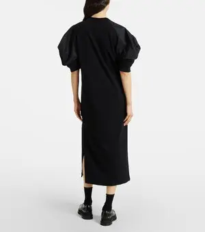 Sacai Puff-sleeve Cotton-blend Jersey Midi Dress