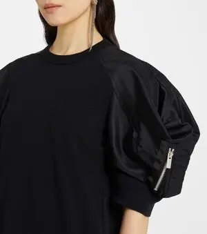 Sacai Puff-sleeve Cotton-blend Jersey Midi Dress