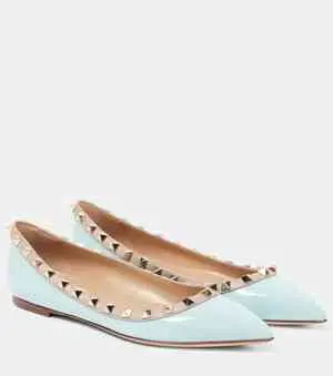 Valentino Garavani Rockstud Patent Leather Ballet Flats - Blue