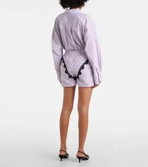 Attico Striped Cotton Shorts - Purple