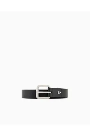 Emporio Armani Smooth Leather Belt With Eagle Plate - Black