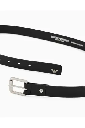 Emporio Armani Smooth Leather Belt With Eagle Plate - Black