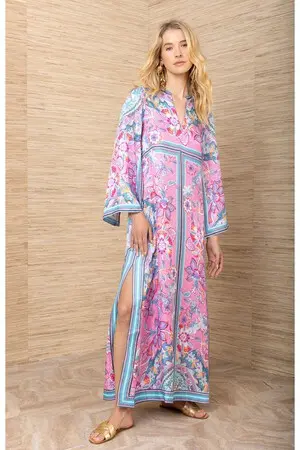 Hale Bob Aileen Silk Caftan Dress - Pink