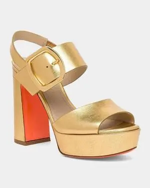 Santoni Bruxel Metallic Buckle Platform Sandals - Gold