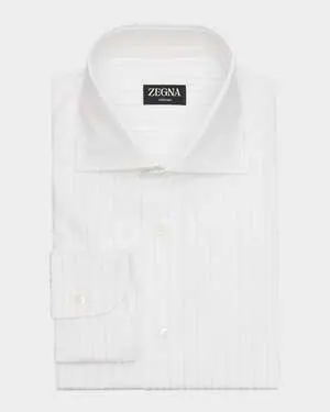 Zegna Trecapi Cotton Stripe Dress Shirt - White Blue Stripe