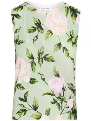 OSCAR DE LA RENTA Rose-Print Sleeveless Top
