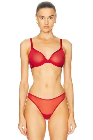 CUUP Mesh Plunge Bra In Burgundy - Scarlet