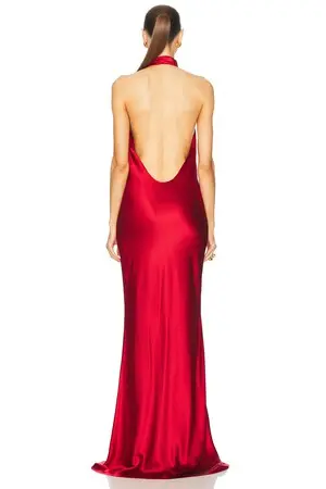 THE SEI Halter Drape Bias Gown - Cherry