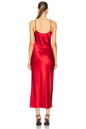 FLEUR DU MAL Silk Zipper Maxi Slip Dress - Rouge