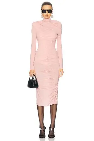 Magda Butrym Draped High Neck Midi Dress