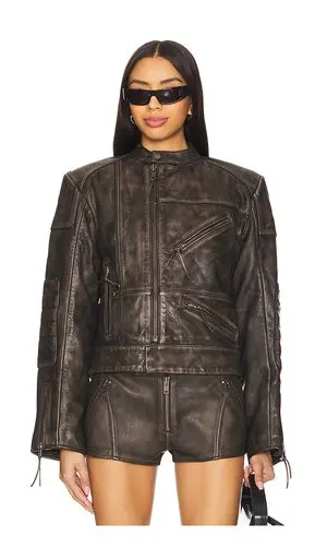H:OURS Lavinia Leather Racer Jacket