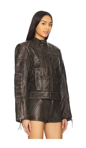 H:OURS Lavinia Leather Racer Jacket