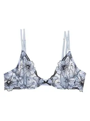 Fleur Du Mal Harper Embroidery Demi Bra - Blue