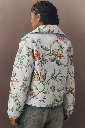 Anthropologie Dahlia Floral Bomber Jacket - Blue Floral