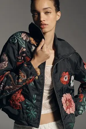 Anthropologie By Anthropologie Dahlia Floral Bomber Jacket Multicolor
