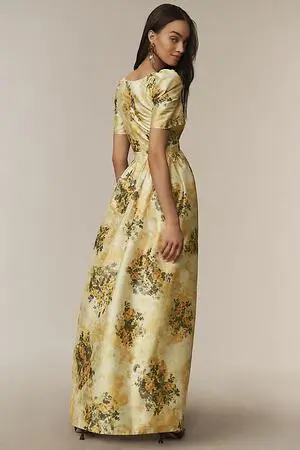 Bhldn Aurora Puff-sleeve Taffeta Maxi Dress