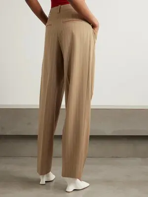 Victoria Beckham Pinstriped Wool Wide-leg Pants - Neutrals