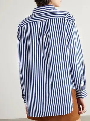 Polo Ralph Lauren Embroidered Striped Cotton-poplin Shirt - Blue