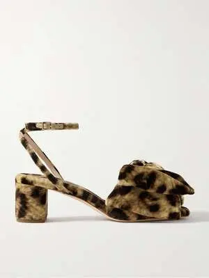 LOEFFLER RANDALL Loeffler Randall Carmen Bow-Embellished Leopard-Print Velvet Sandals Leopard Print