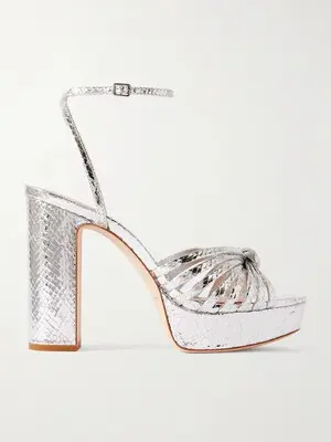 LOEFFLER RANDALL Rivka Knotted Metallic Platform Sandals - Silver