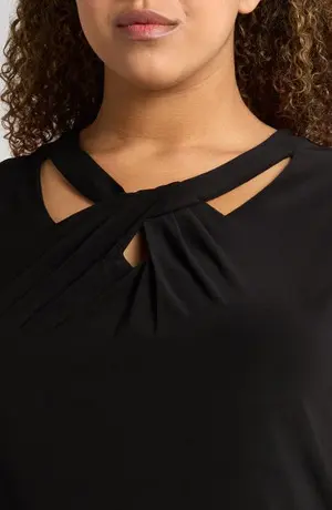 KASPER Cap Sleeve Criss-cross Top - Black