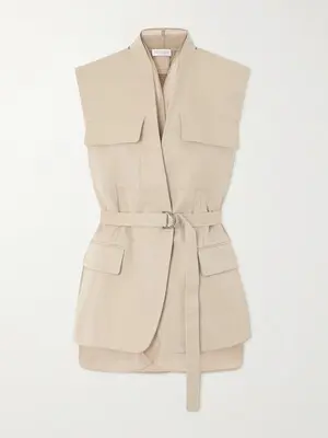 Brunello Cucinelli Belted Cotton And Linen-blend Vest - Neutrals