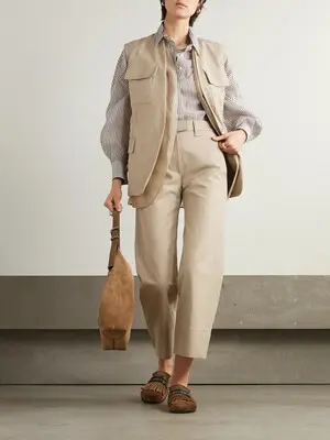 Brunello Cucinelli Belted Cotton And Linen-blend Vest - Neutrals