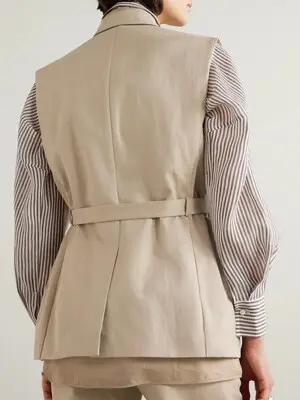 Brunello Cucinelli Belted Cotton And Linen-blend Vest - Neutrals