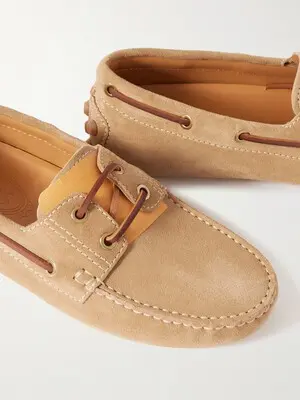 TOD'S Gommino Leather-trimmed Suede Loafers - Brown