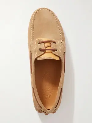 TOD'S Gommino Leather-trimmed Suede Loafers - Brown