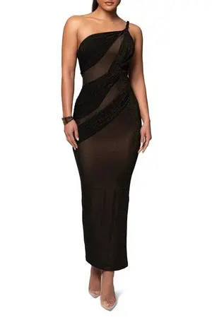 JLUXLABEL Alari One-shoulder Mesh Gown - Black