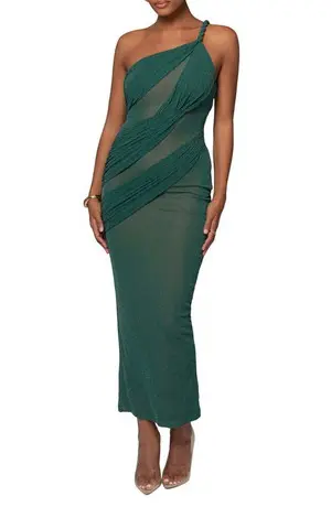 JLUXLABEL Alari One-shoulder Mesh Gown - Green