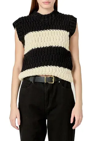 English Factory Chunky Stripe Sweater Vest - Black/ Ivory