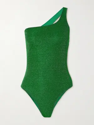 Oseree Shine One-shoulder Glittered Swimsuit - Green