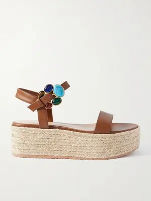 GIANVITO ROSSI 40 Embellished Leather Espadrille Sandals