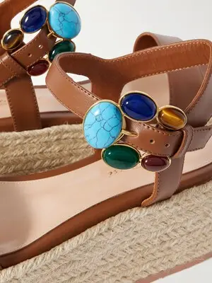 GIANVITO ROSSI 40 Embellished Leather Espadrille Sandals
