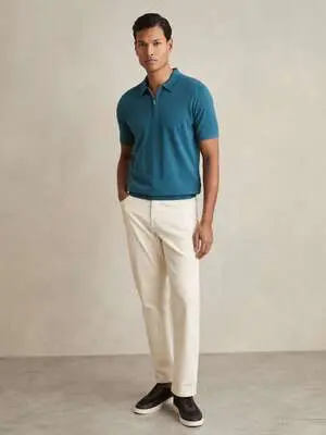 REISS Maxwell Wool Half-zip Polo Shirt - Deep Teal Blue
