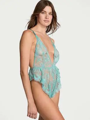 Victoria's Secret Very Sexy Rose Lace Plunge Flutter Romper - Blue