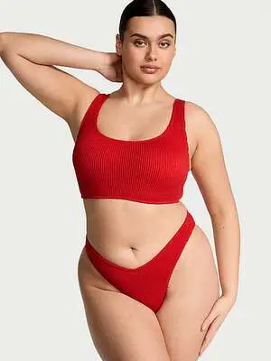 Victoria's Secret Victoria's Secret Crinkle Scoop Bralette Bikini Top Red