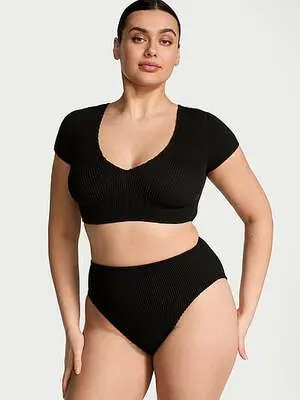 Victoria's Secret Swim Crinkle Short-sleeve Bikini Top - Black