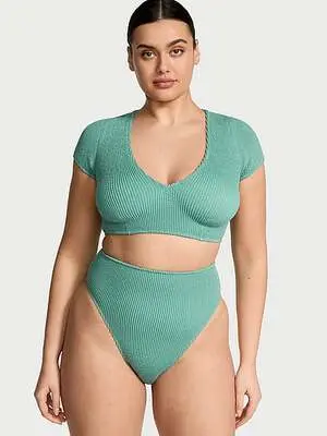 Victoria's Secret Swim Crinkle Short-sleeve Bikini Top Blue