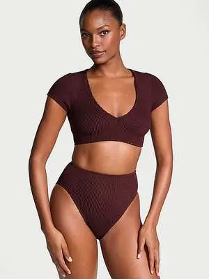 Victoria's Secret Swim Crinkle Short-sleeve Bikini Top Red