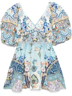 Camilla Puff-sleeve Mini Dress - Blue