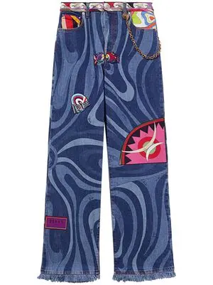 Emilio Pucci Marmo-print Embellished Jeans - Blue