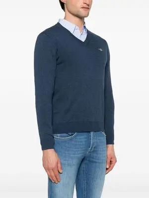 Gant Cotton V-neck Sweater - Blue