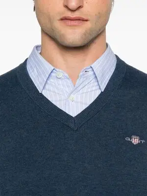 Gant Cotton V-neck Sweater - Blue