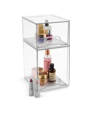 SORBUS 2 Piece Makeup Organizer Case With Pull-out Drawers - Clear