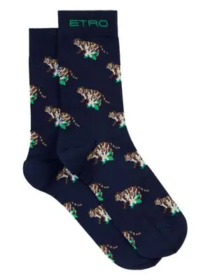 Etro Tiger-jacquard Socks - Blue
